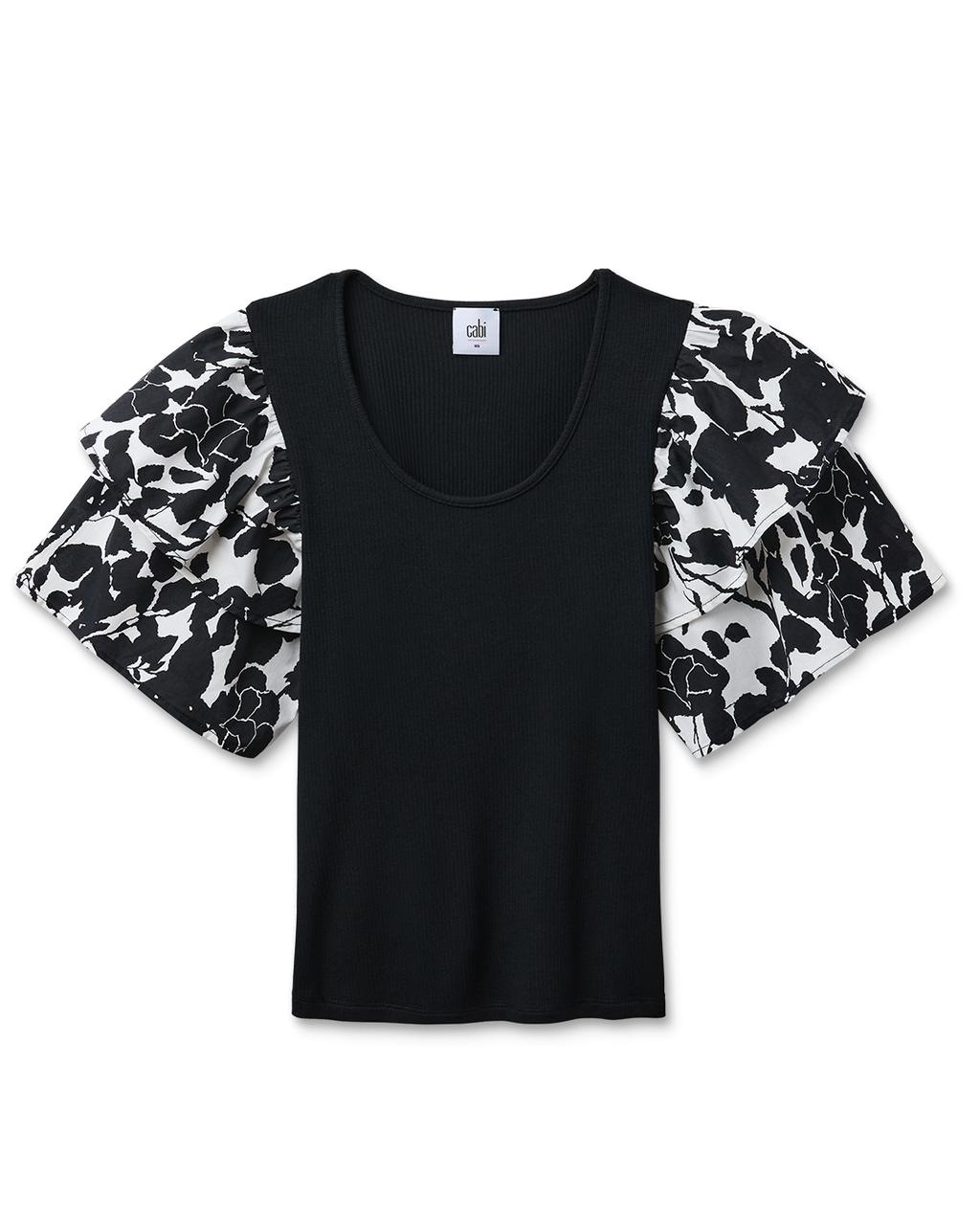 Black Floral Ruffle Sleeve Top | Opera Tee | Cabi – Cabi Clothing